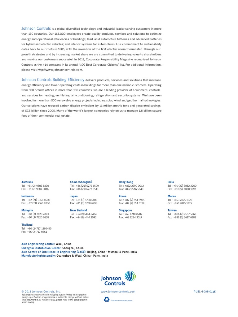 Johnson Controls: Australia China (Shanghai) Hong Kong India | PDF ...