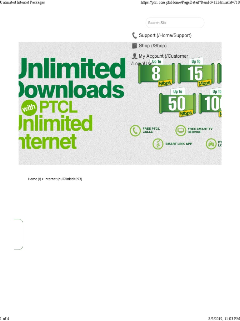 Unlimited Internet Packages PTCL | PDF | Service Industries | Networks