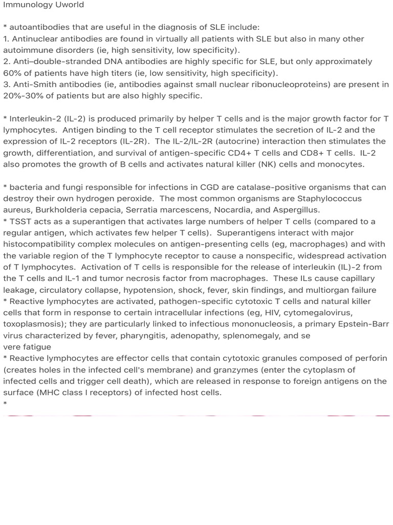 Immunology Uworld Notes (Step 1) | PDF | T Helper Cell | Immune System