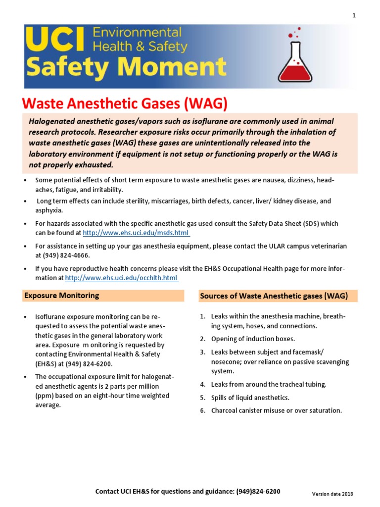 Sources of Waste Anesthetic Gases (WAG) Exposure Monitoring | PDF ...