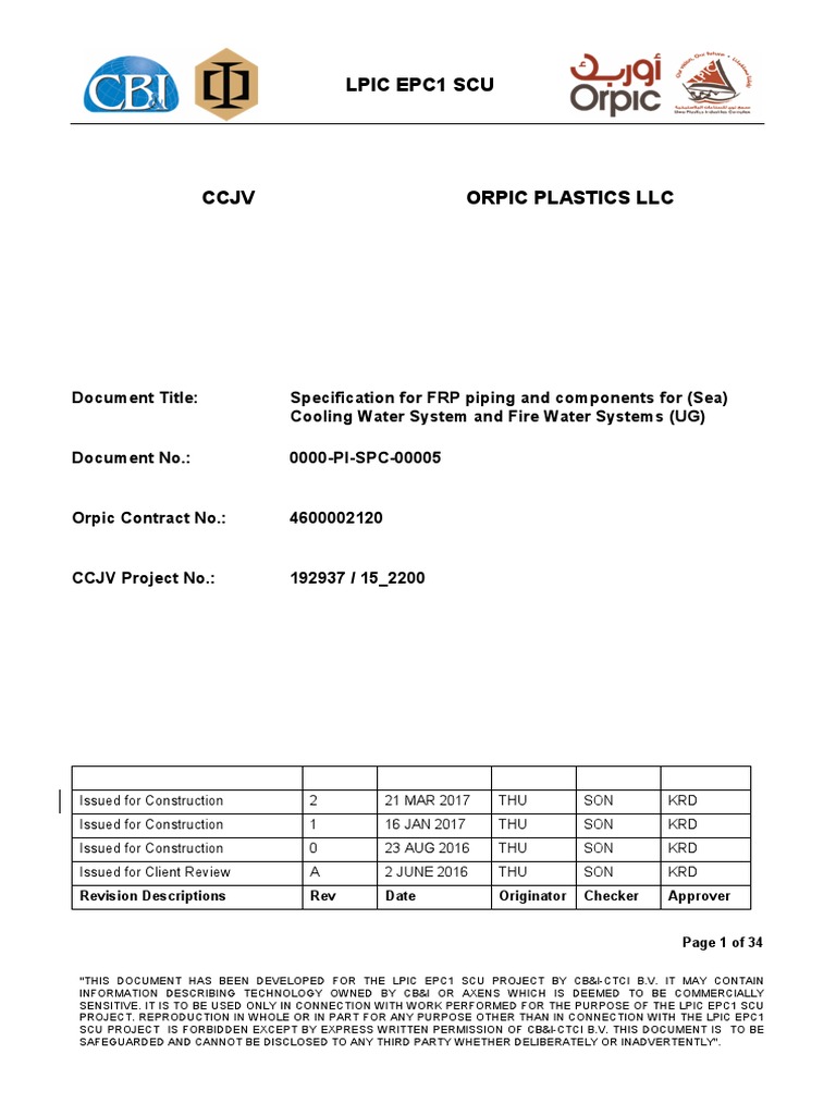 Specification For Piping | PDF | Fibre Reinforced Plastic | Pipe (Fluid ...
