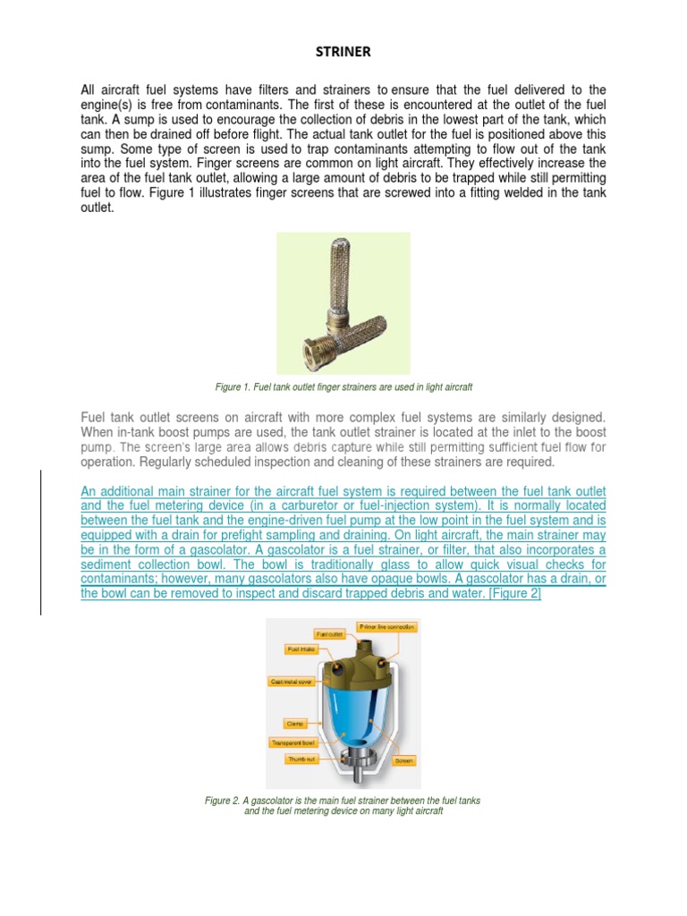 Aircraft Fuel Strainers and Filters Explained | PDF | Pump | Valve
