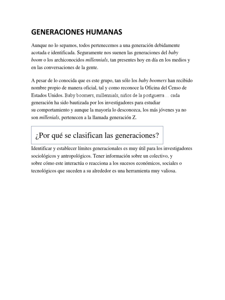Generaciones Humanas | PDF | Millennials | Baby Boomers