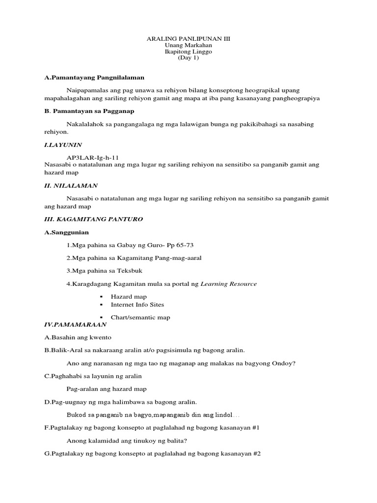 A.Pamantayang Pangnilalaman: I.Layunin | PDF