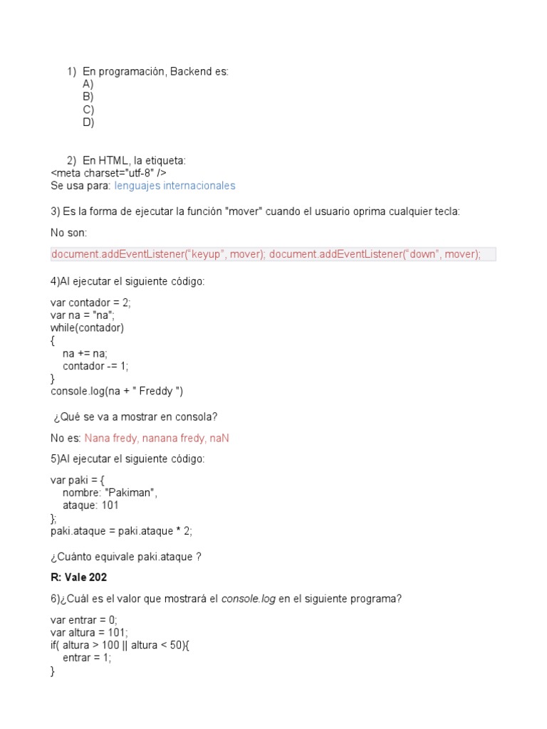 Cuestionario de Programación Básica | PDF | Script Java | HTML