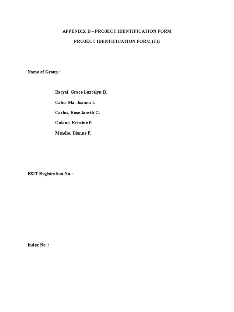Appendix B - Project Identification Form Project Identification Form ...