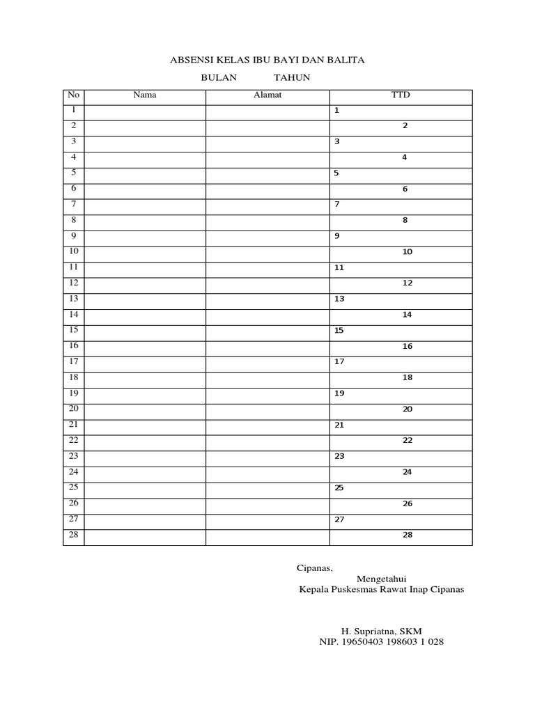 Absensi Kelas Ibu Bayi Dan Balita | PDF