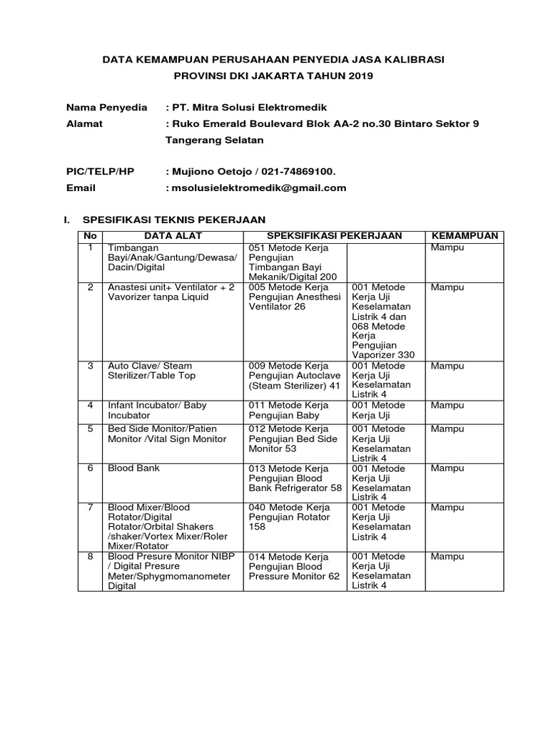 Check List Mapping Jasa Kalibrasi PT. MSE-khusus MSE | PDF