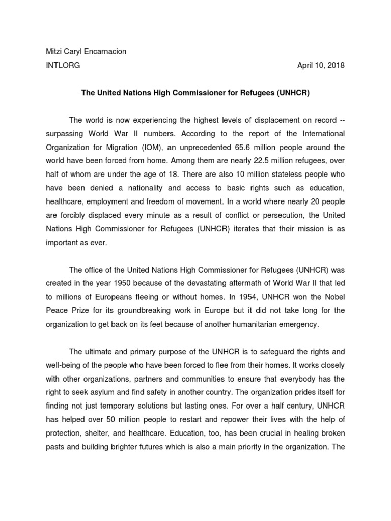 Intlorg - Unhcr Finals Paper | PDF | United Nations High Commissioner ...