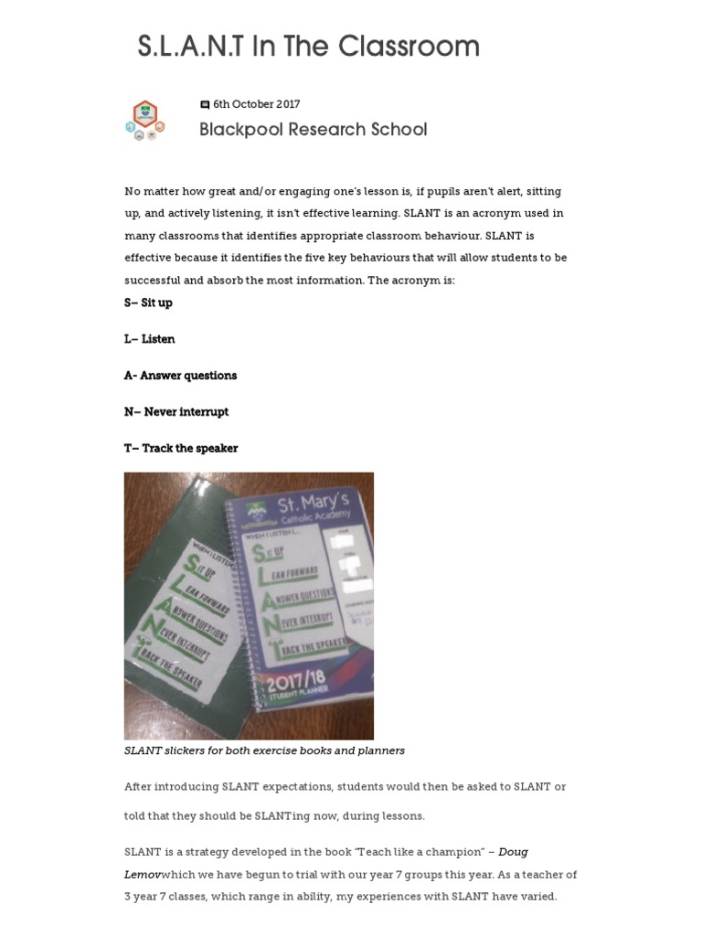 Implementing SLANT in Classrooms | PDF | Classroom | Educational Psychology
