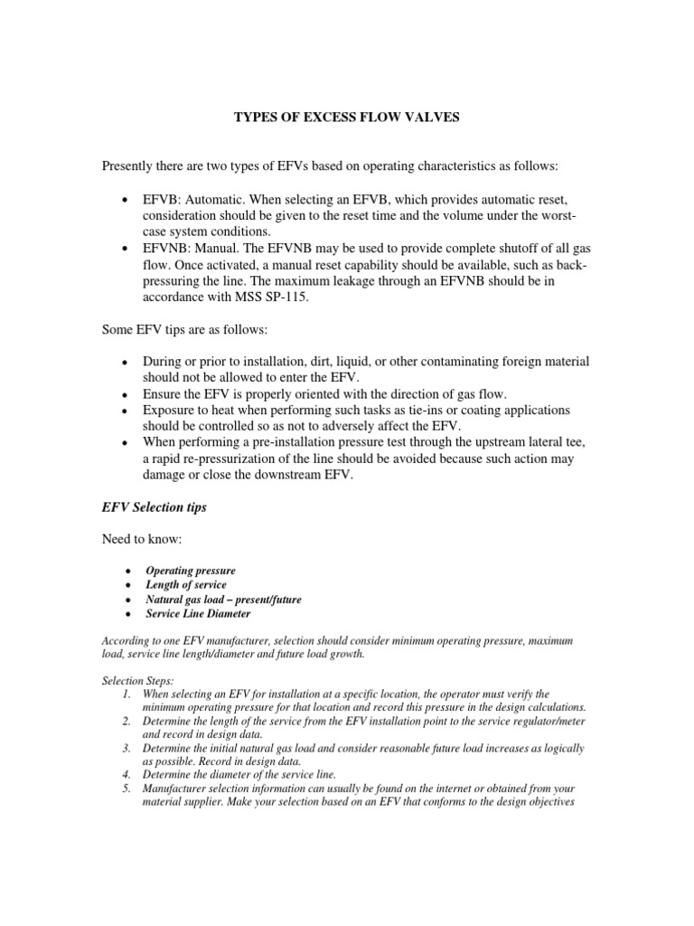 Types of EFV | PDF | Valve | Foot (Unit)