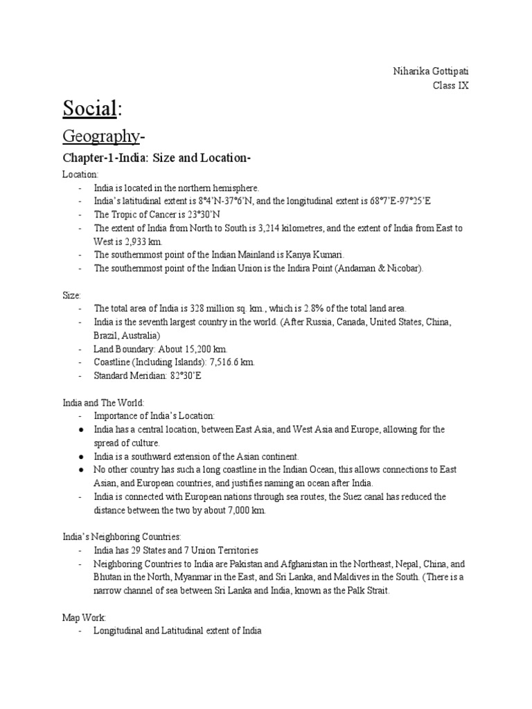 Class 9 Social Notes | Download Free PDF | Monsoon | Himalayas