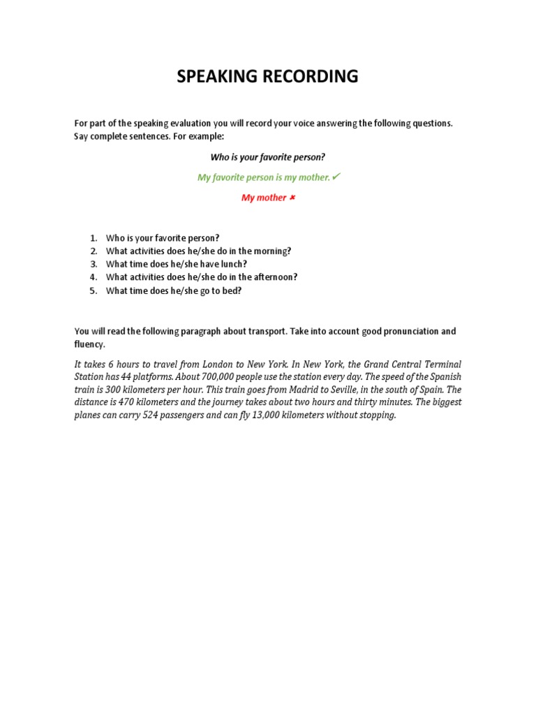 Speaking Evaluation Recording Guide | PDF | Language Arts & Discipline ...