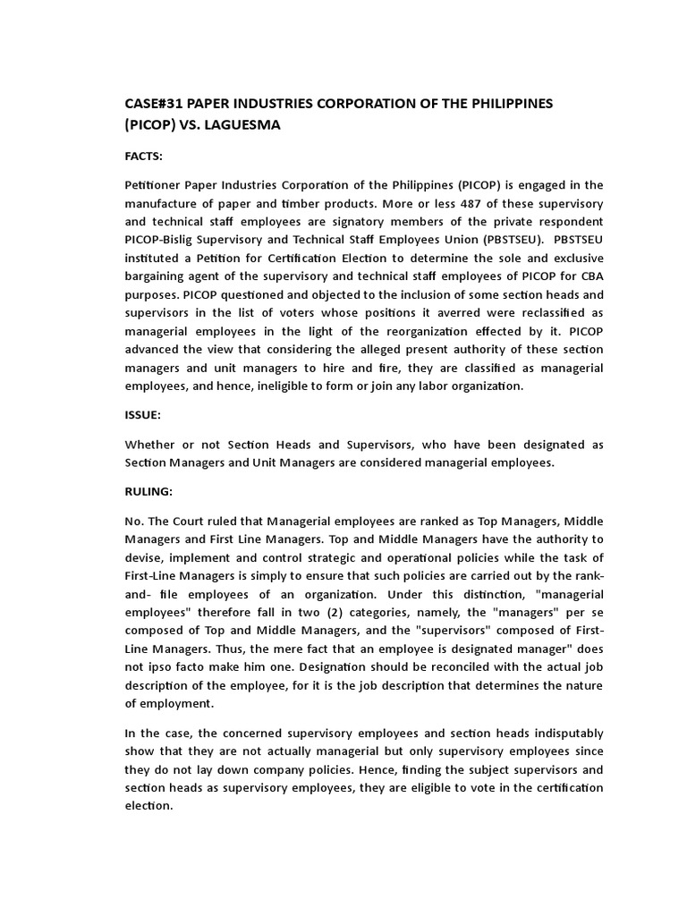 Case#31 Paper Industries Corporation of The Philippines (Picop) vs ...