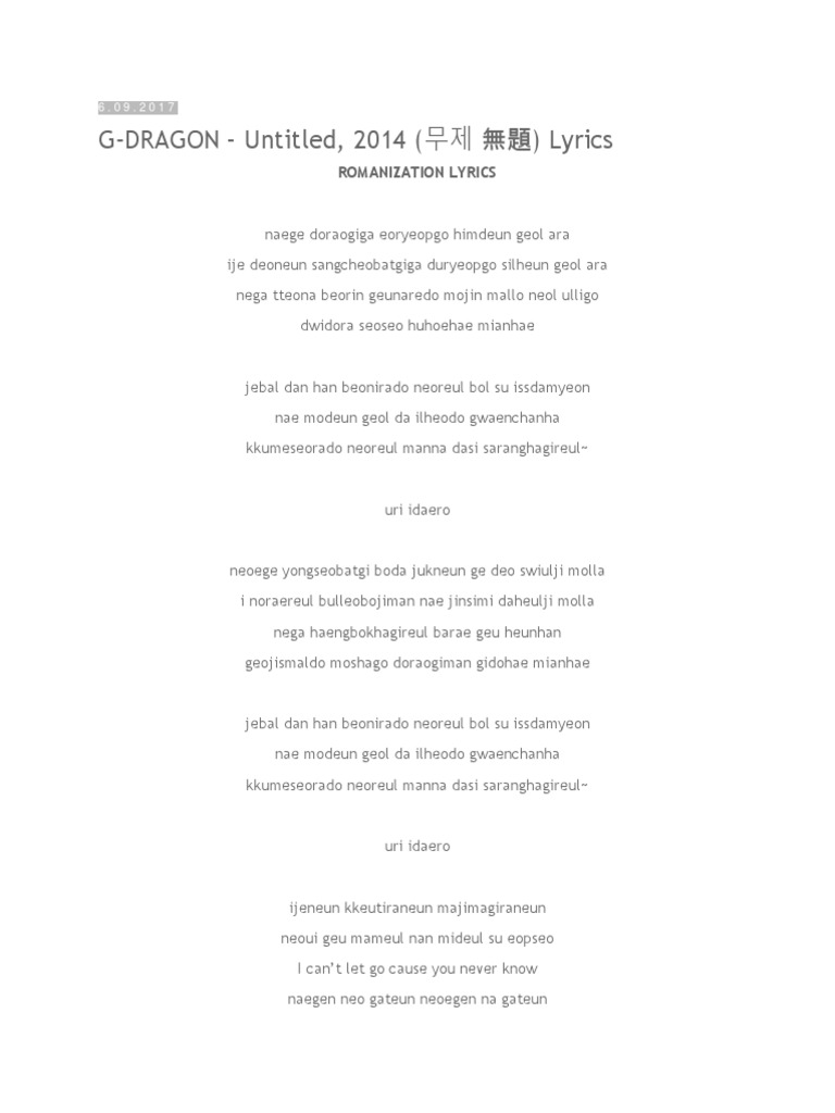 G-DRAGON - Untitled, 2014 (무제 無題) Lyrics | PDF