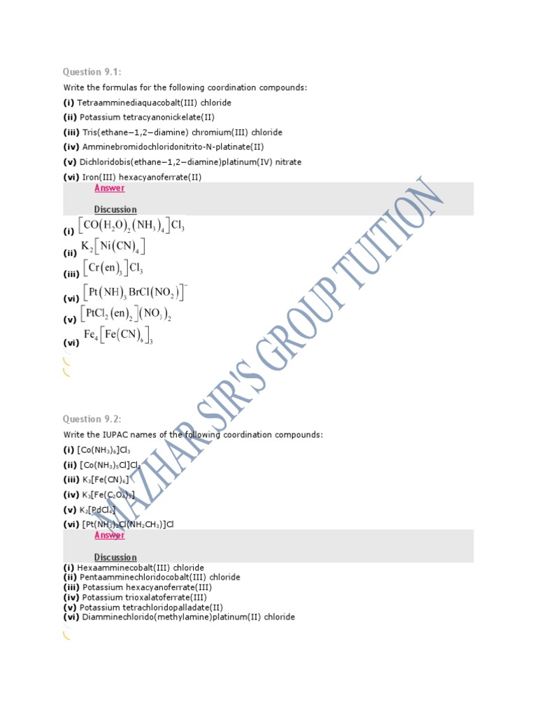 Formulas, Names, and Structures of Coordination Compounds | PDF ...