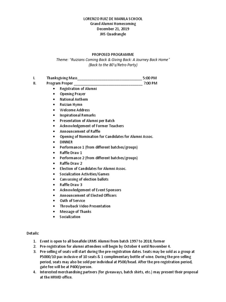 Grand Alumni Homecoming Program 2019 | PDF
