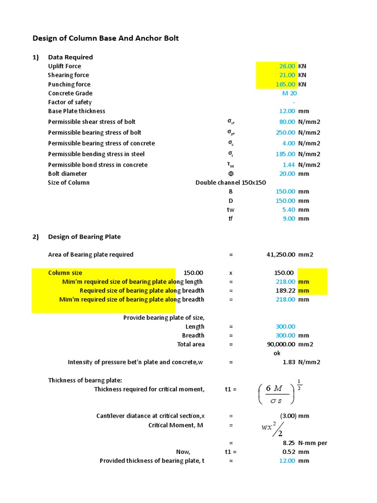 Design Sheet | PDF | Screw | Column