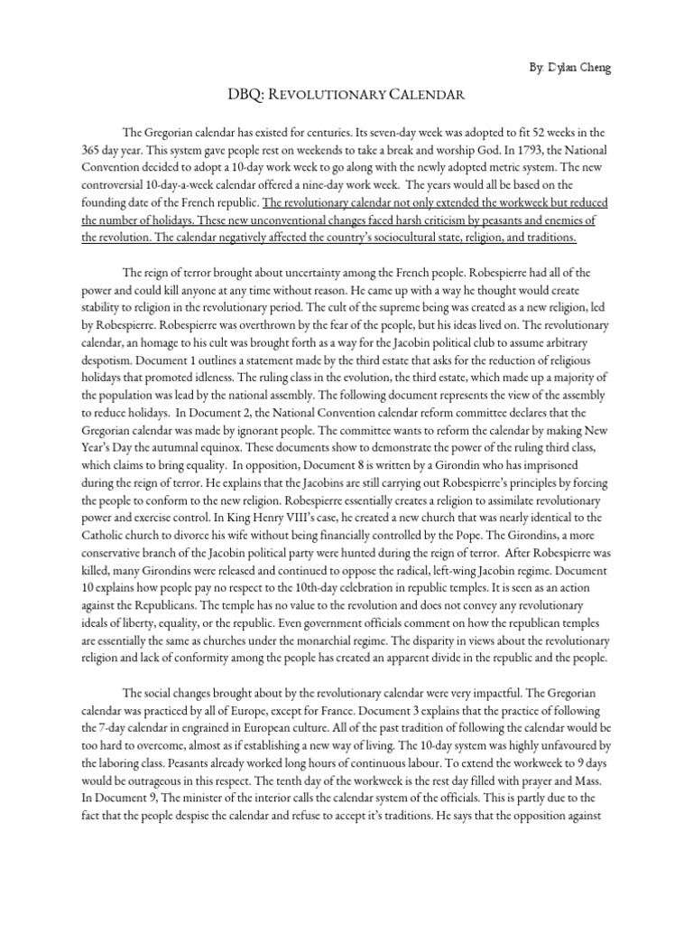 DBQ: Revolutionary Calendar PDF | PDF | Maximilien Robespierre | Reign ...