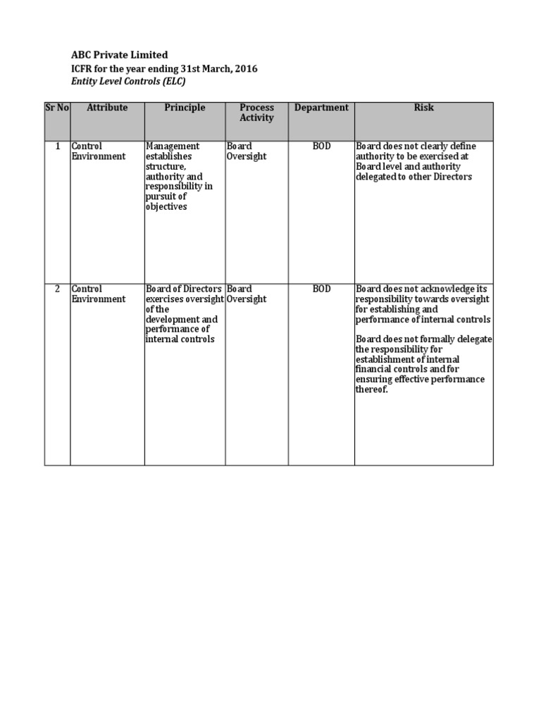 Entity Level Controls | PDF | Internal Control | Risk Management
