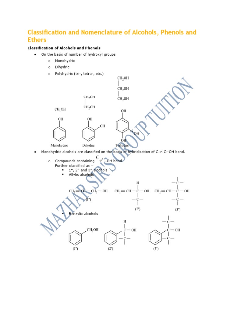 Classification and Nomenclature of Alcohols, Phenols and Ethers | PDF ...