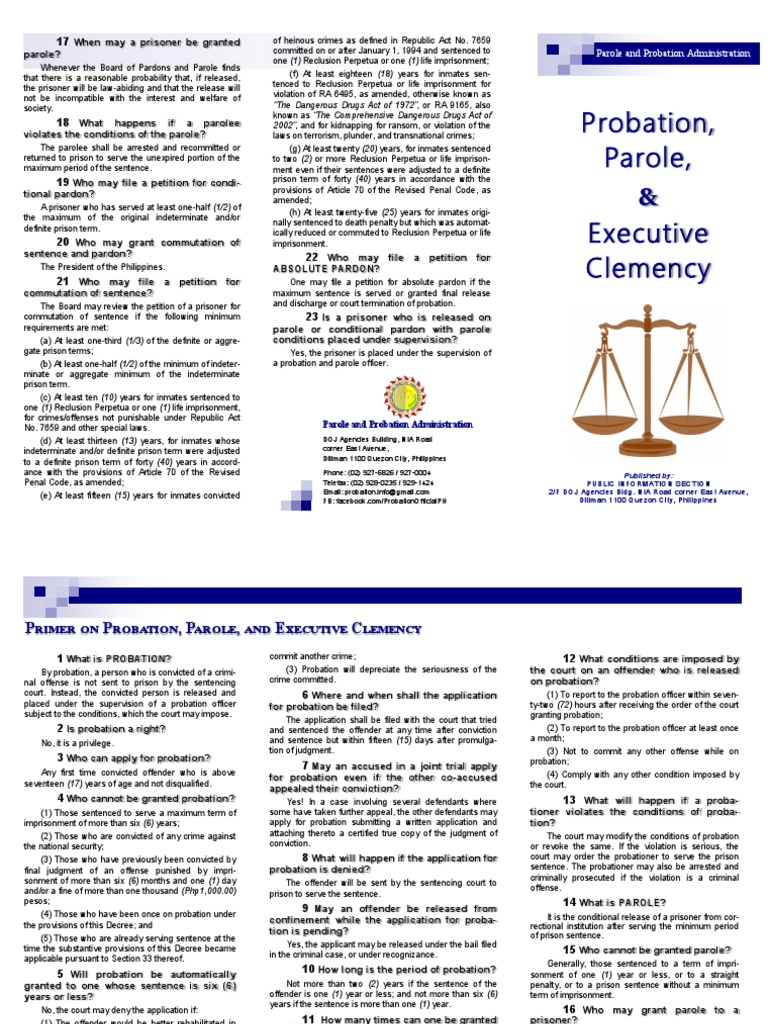 Primer On Probation Parole and Exec Clemency Approved | PDF | Parole ...