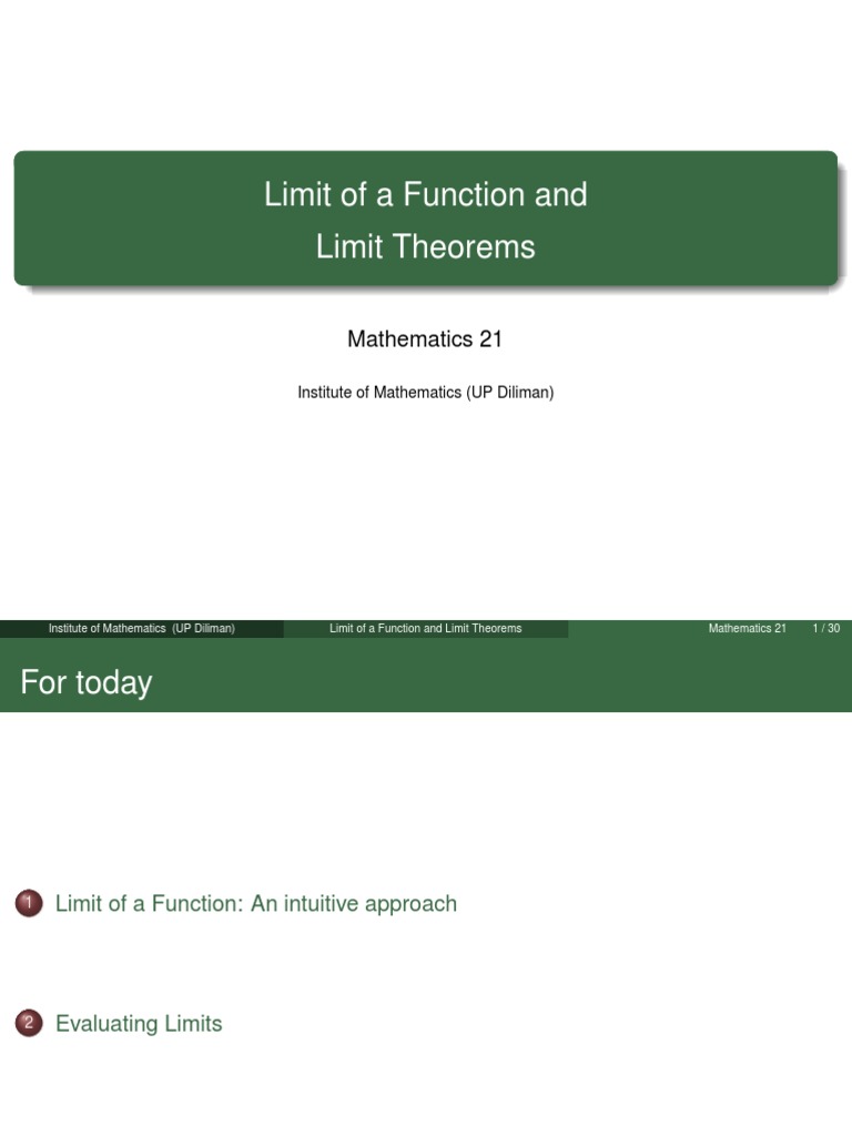 Math 21 Lec 1.1 Limit of A Function and Limit Theorems (Handouts) | PDF ...