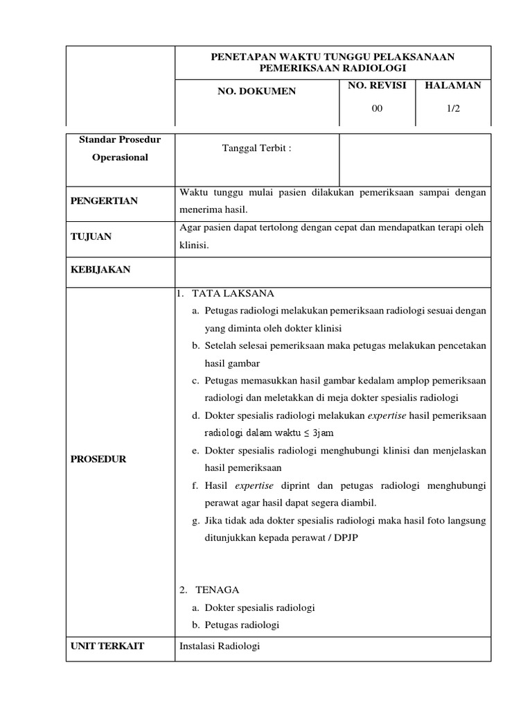 Spo Waktu Tunggu Pemeriksaan Radiologi | PDF | Sains & Matematika