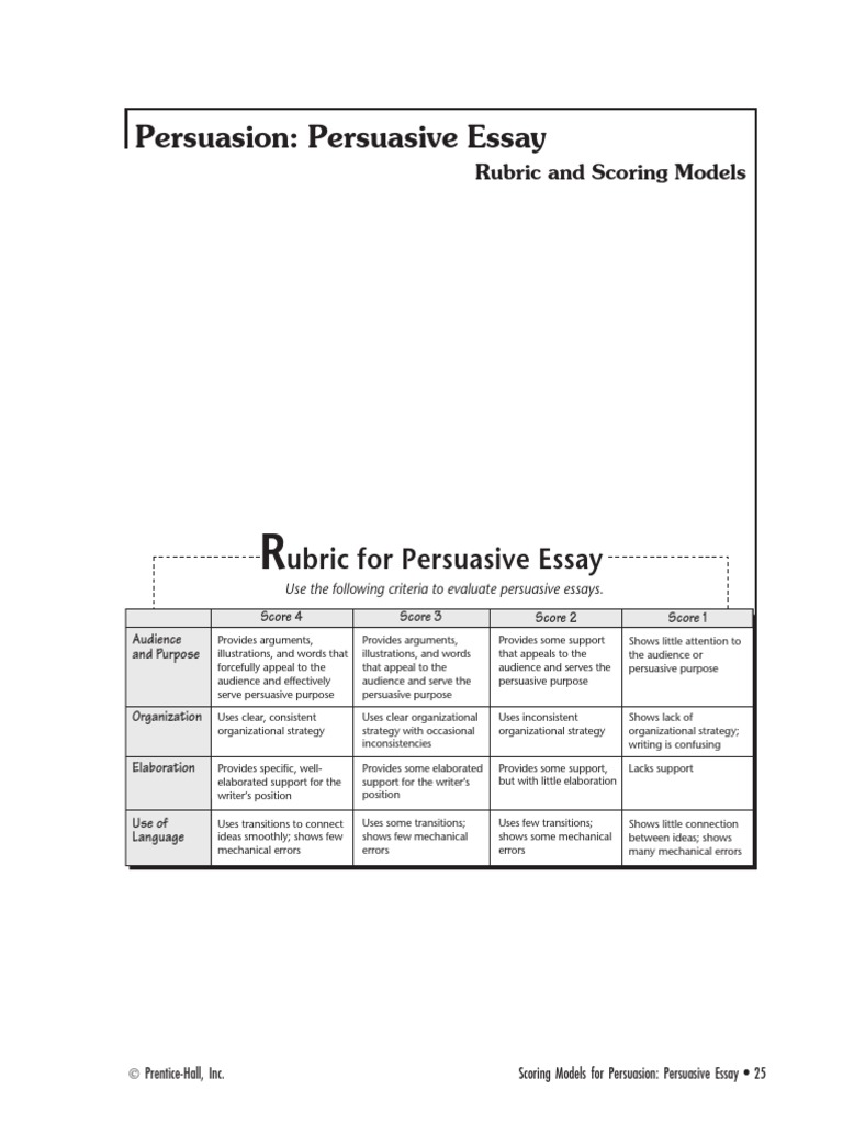 Persuasive Essay Grading Rubric | PDF