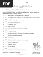 Sentence vs. Non-Sentence Worksheet | PDF