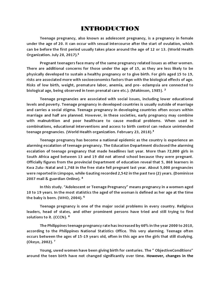 INTRODUCTION Teenage Pregnancy - Docx Milyn | PDF | Teenage Pregnancy ...