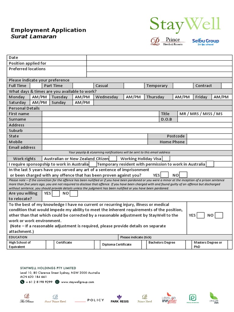 Employee Application Form | PDF | Academic Degree | Employment