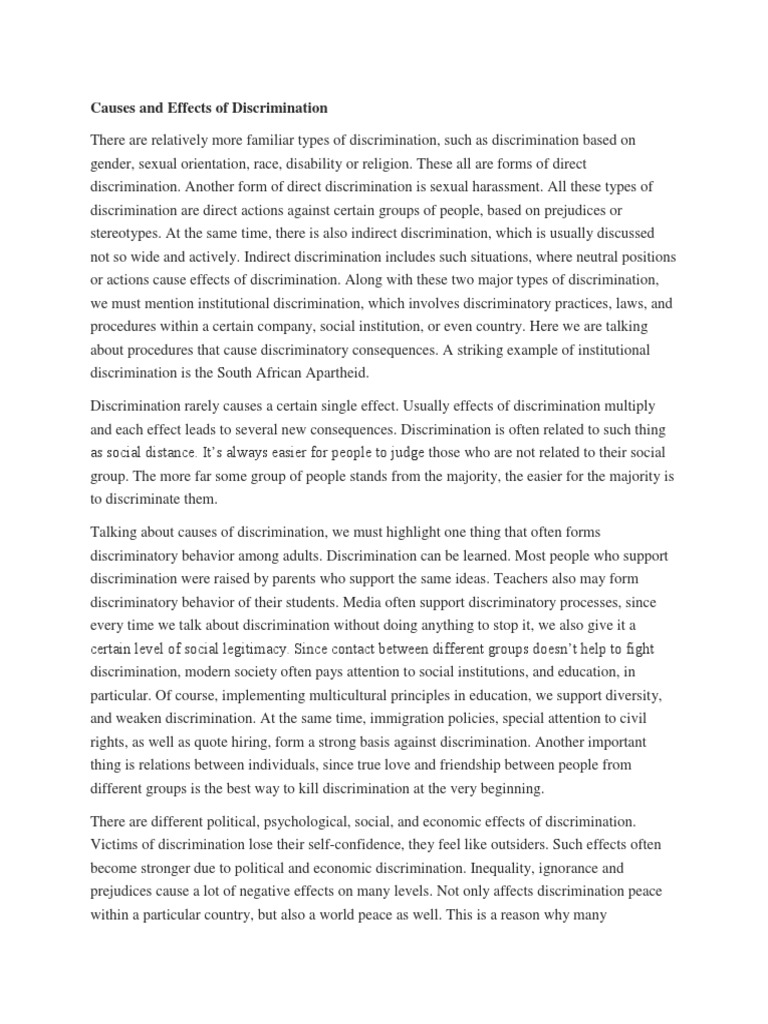 Causes and Effects of Discrimination | PDF | Discrimination | Racism