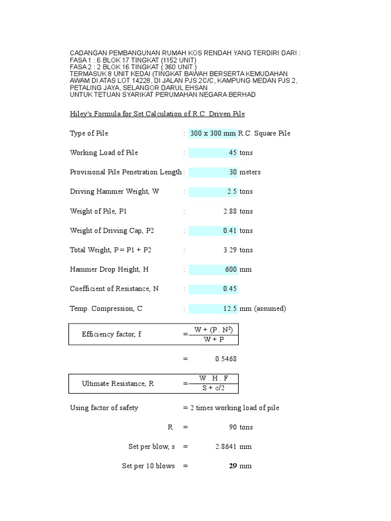 Pile Set Calculation (Hiley's Formula) | PDF | Business