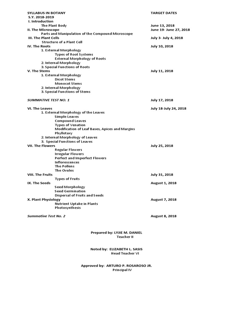 Botany Syllabus | PDF | Leaf | Seed