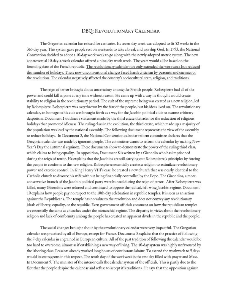 DBQ: Revolutionary Calendar | PDF | Maximilien Robespierre | Reign Of ...