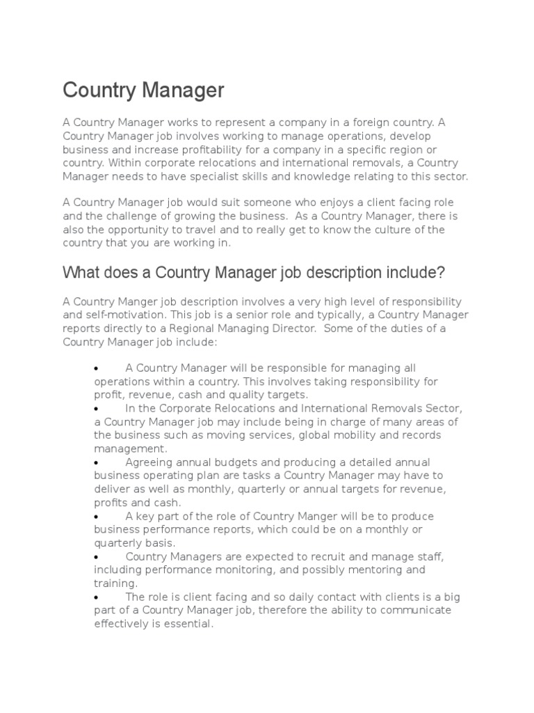 Assistance Country Manager | PDF | Skill | Communication