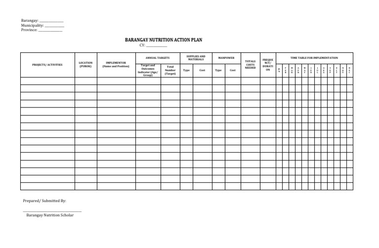 Barangay Nutrition Action Plan Template | PDF