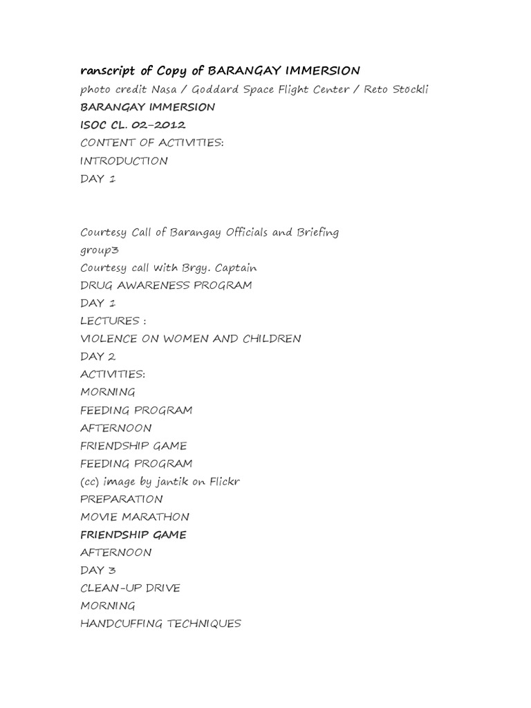 Barangay immersion program experience | PDF