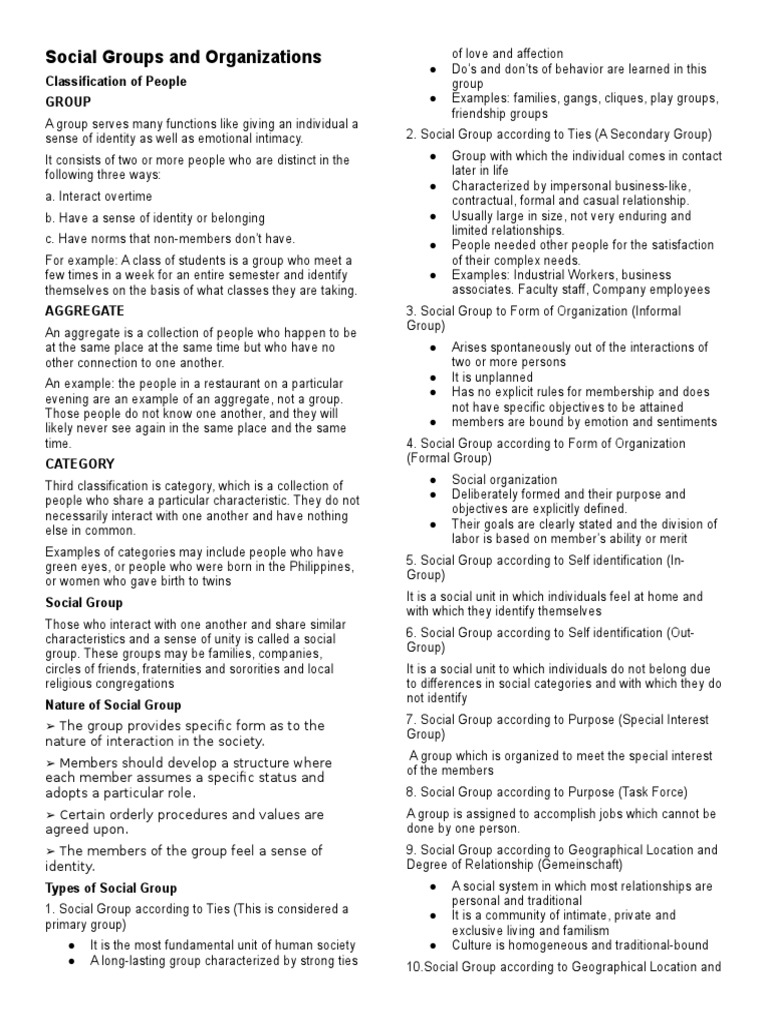 Classification and Types of Social Groups and Organizations | PDF ...