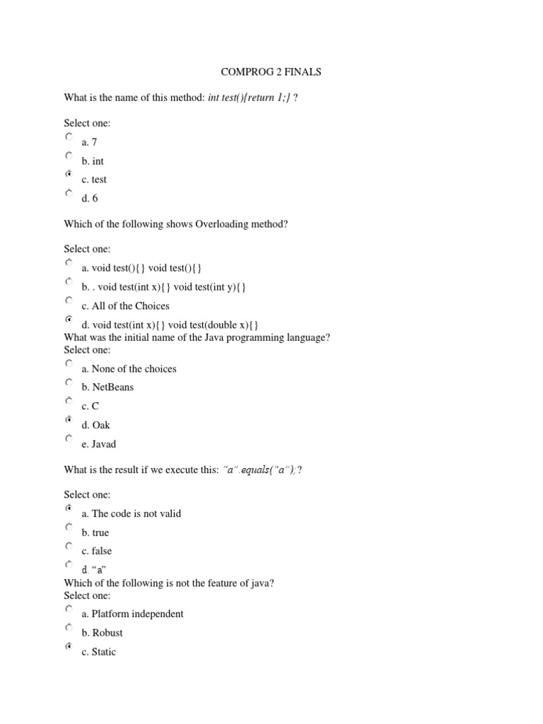 Comprog 2 Finals | PDF | Method (Computer Programming) | Java ...