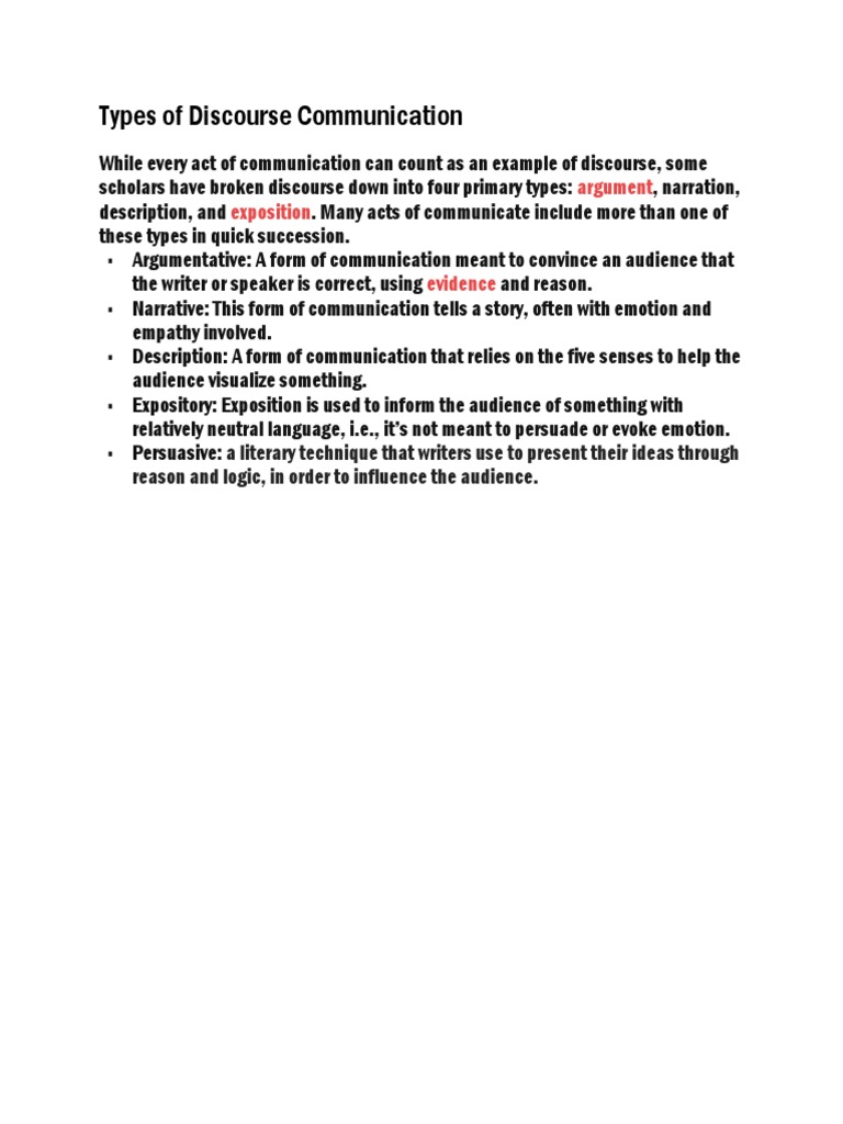 Types of Discourse Communication | PDF | Language Arts & Discipline
