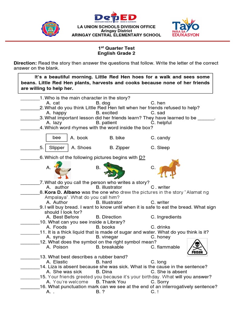 1st Quarter Test English 2 | PDF