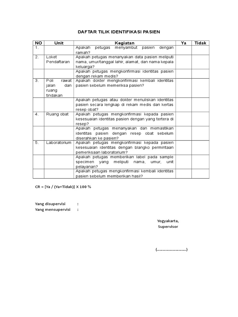 Daftar Tilik Identifikasi Pasien | PDF | Sains & Matematika