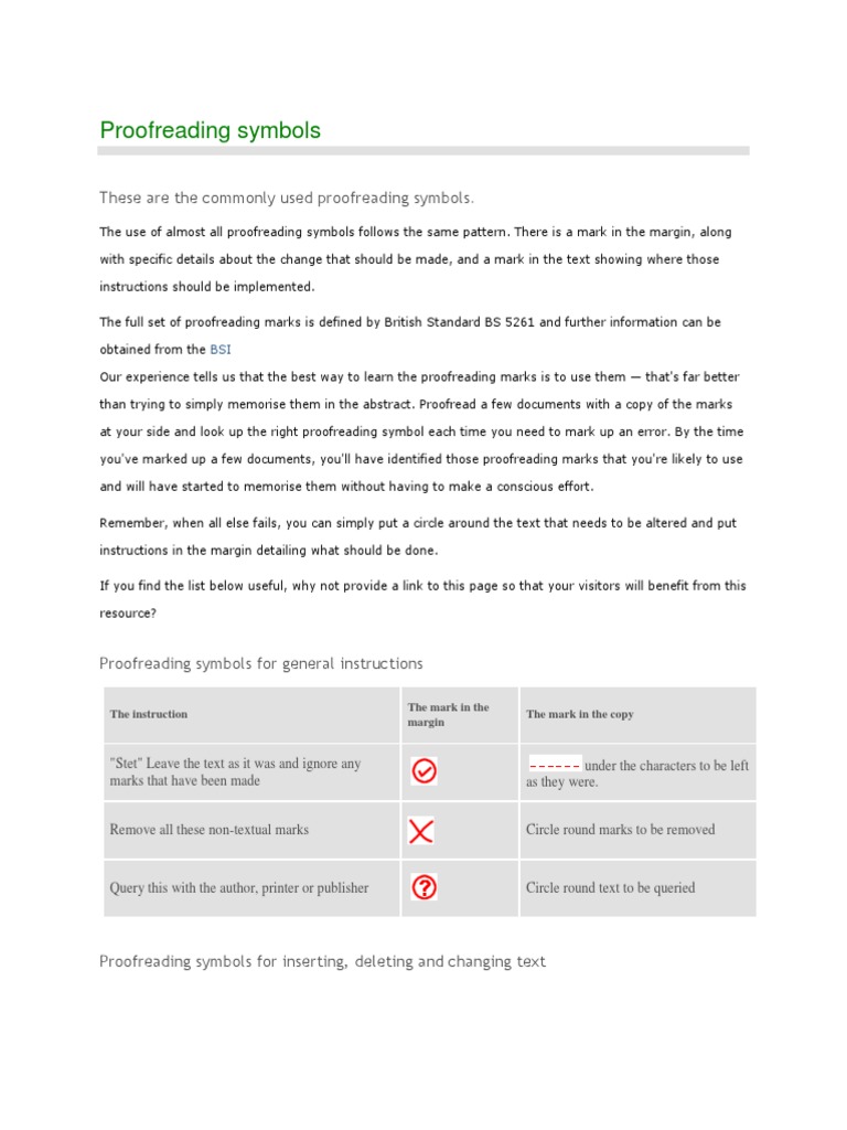 Proofreading Symbols | PDF | Proofreading | Typographical Symbols