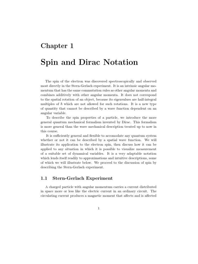 Spin and Dirac Notation: 1.1 Stern-Gerlach Experiment | PDF | Spin (Physics) | Wave Function