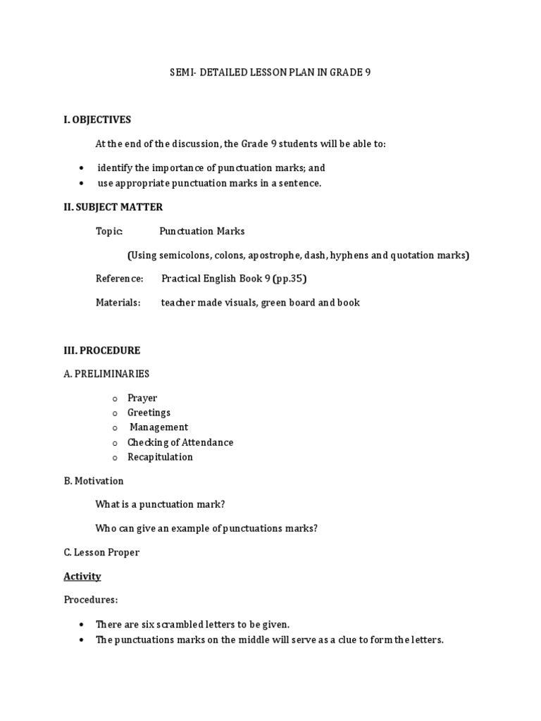 Lesson Plan | PDF | Punctuation | Lesson Plan