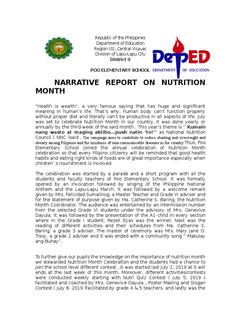Narrative Report On Nutrition Month POO ES | PDF