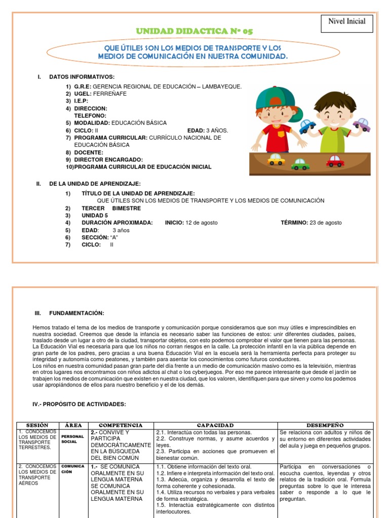 Medios de Transporte en Educación Inicial | PDF | Educación de la ...