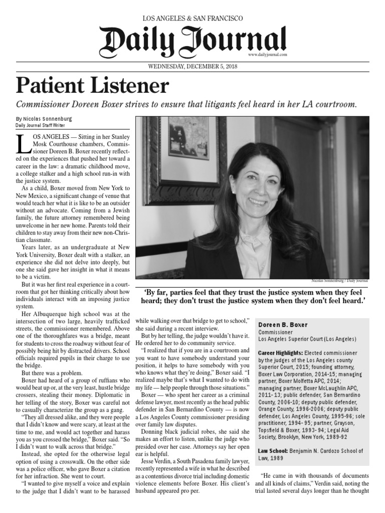 Commissioner Doreen Boxer Strives To Ensure That Litigants Feel Heard ...